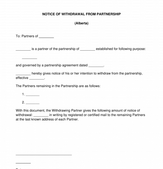Notice Of Withdrawal From Partnership Template