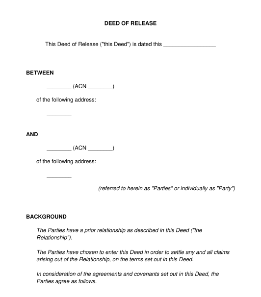 Deed of Release (Mutual) - Sample Template