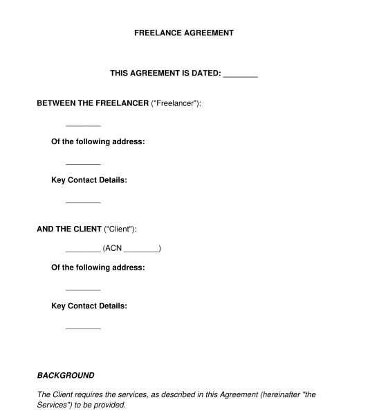 Freelance Agreement - Sample Template - Word and PDF