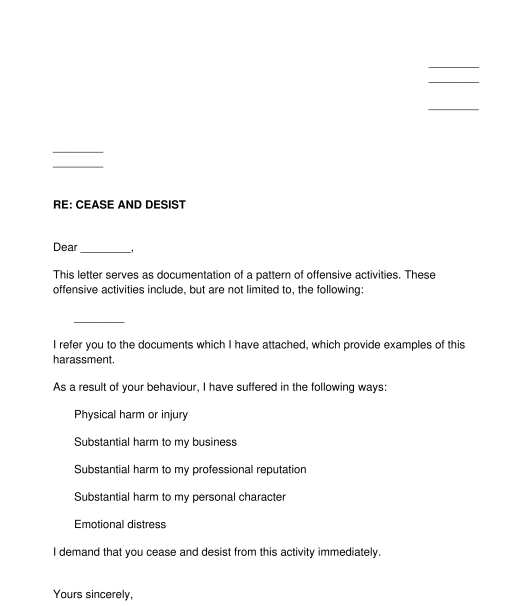 General Cease and Desist Notice - Sample Template