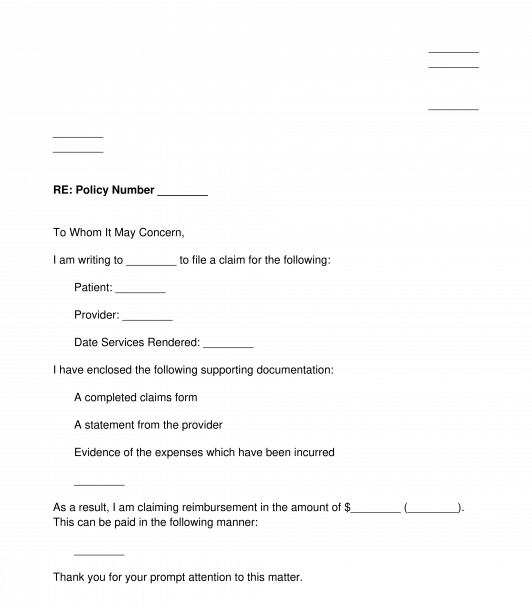 Letter to Claim from Medical Insurance - Template