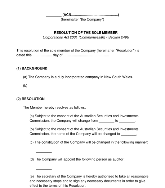 Members' Resolution (for Private Company) - Template
