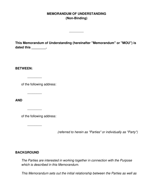 Memorandum of Understanding - Sample Template