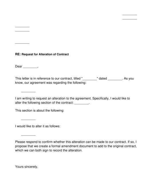 Request to Alter Contract - Sample Template