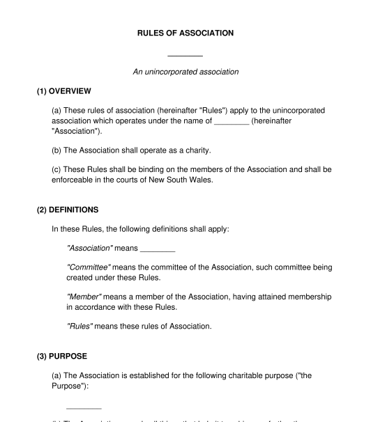 Rules for an Unincorporated Association - Template