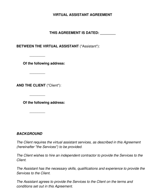 Virtual Assistant Agreement (Independent Contractor)