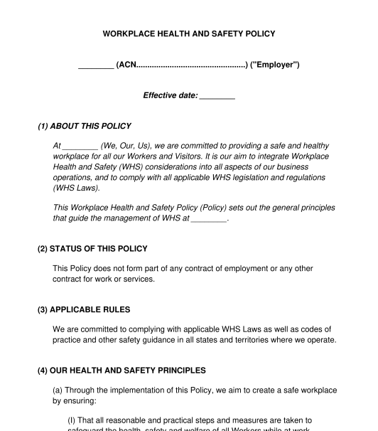 Workplace Health and Safety Policy - Sample Template