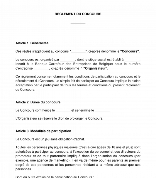 Règlement d'un Concours - Modèle, Exemple - Word et PDF