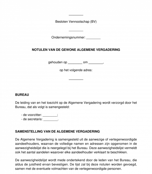 Notulen van een gewone of buitengewone algemene vergadering