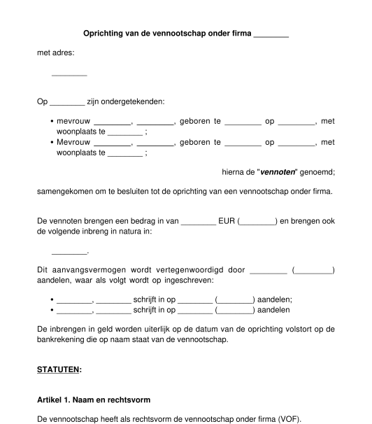 Statuten van een vennootschap onder firma - model