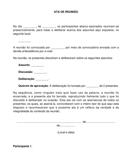 Ata de Reunião - Modelo, Exemplo Online - Word e PDF