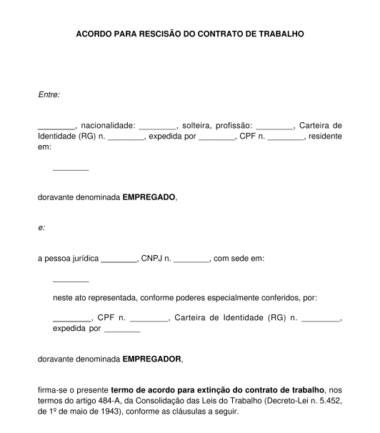 Modelo Rescisao De Contrato De Trabalho