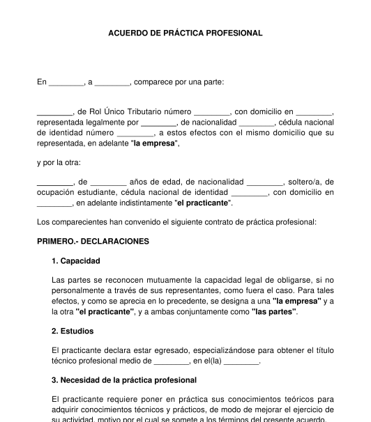 Acuerdo de Práctica Profesional - Modelo | Word y PDF