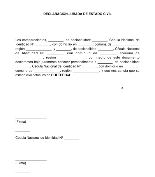 Declaración Jurada de estado Civil - Modelo Word y PDF