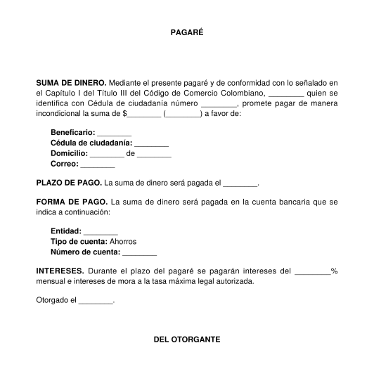 Pagaré - Modelo, Ejemplo para Completar - Word y PDF