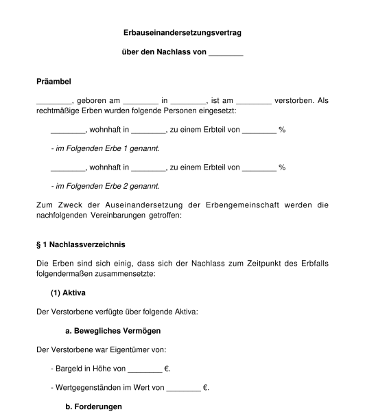 Erbauseinandersetzungsvertrag - Muster - Word und PDF