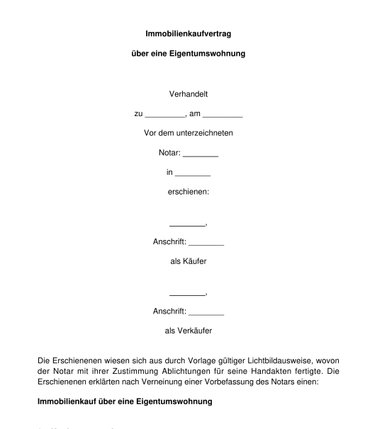 Kaufvertrag - Eigentumswohnung - Muster - Word und PDF