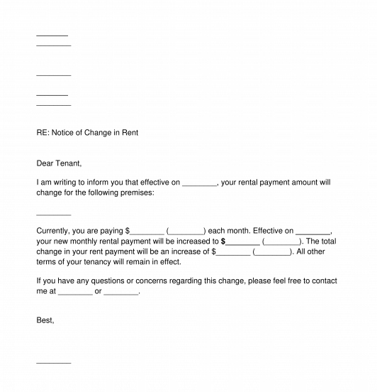 Change of Rent Notice - Sample, Template - Word and PDF