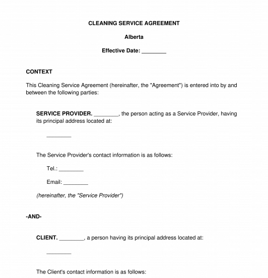 Cleaning Service Agreement - Template - Word & PDF