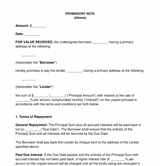 Promissory Note - Sample, Template - Word & PDF