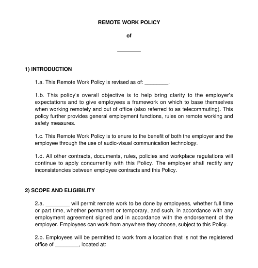 Remote Work Policy - Sample, Template - Word & PDF