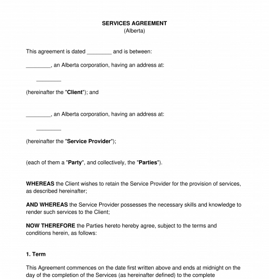 Services Agreement - Sample, Template - Word & PDF