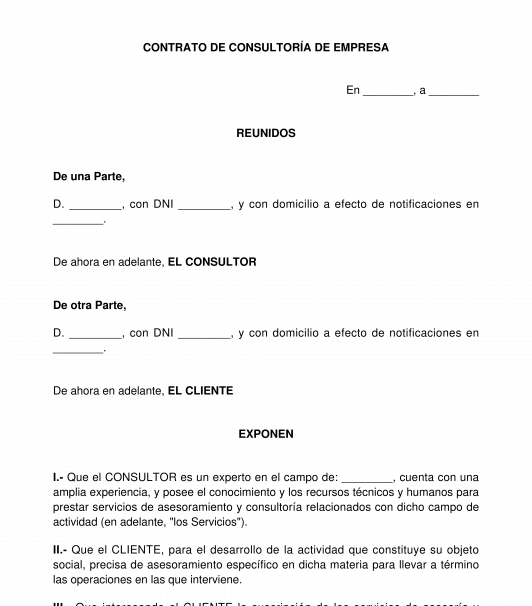 Contrato de Consultoría - Modelo, Formato - Word y PDF