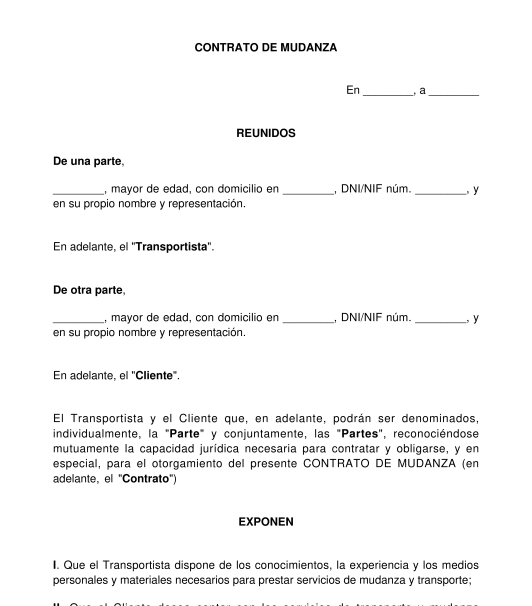 Contrato de Mudanza - Modelo, Formato - Word y PDF