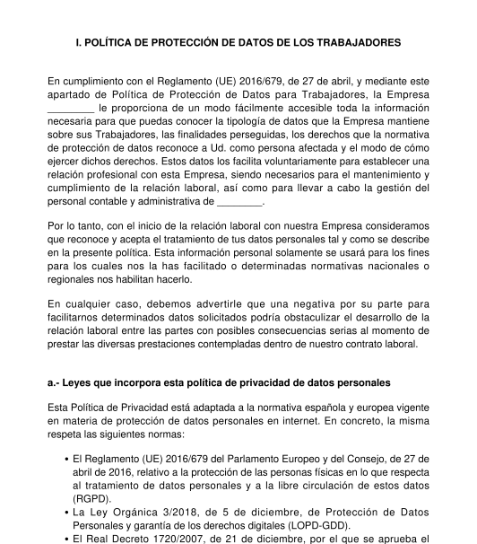 Política de Privacidad para Trabajadores de una Empresa