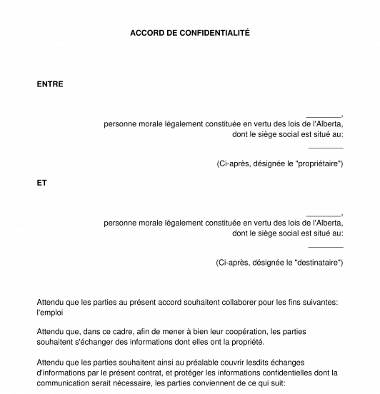 Accord de Confidentialité - Modèle, Exemple Word et PDF