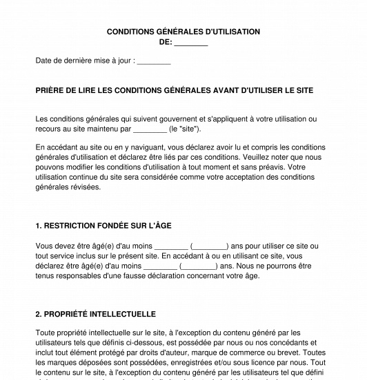 Conditions d'Utilisation d'un Site Web - Modèle