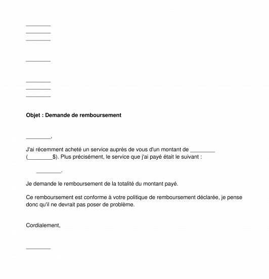 Demande de Remboursement - Modèle, Exemple Word et PDF