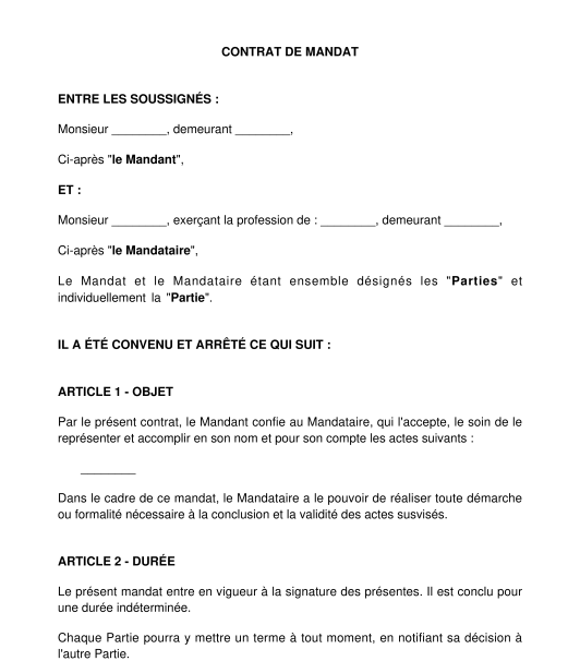 Contrat de Mandat / Procuration - Modèle - Word et PDF