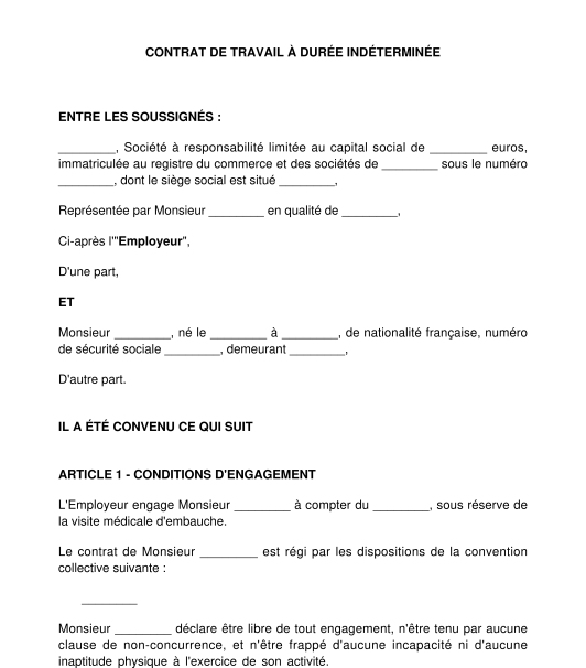 Contrat de Travail pour un Commercial (CDI, CDD)