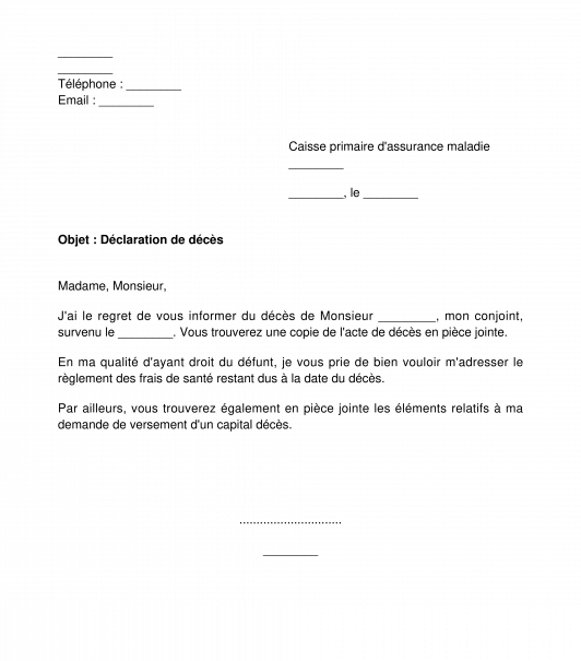 Lettre Type - Demande du Capital Décès à la CPAM