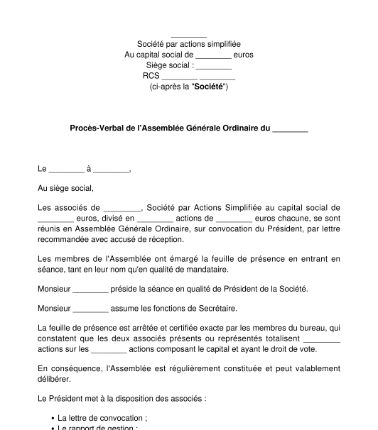Procès-Verbal d'Approbation des Comptes Annuels