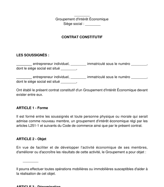 Statuts de Groupement d'Intérêt Economique - Modèle
