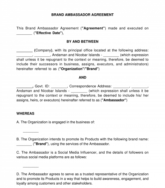 Brand Ambassador Agreement - Template - Word & PDF