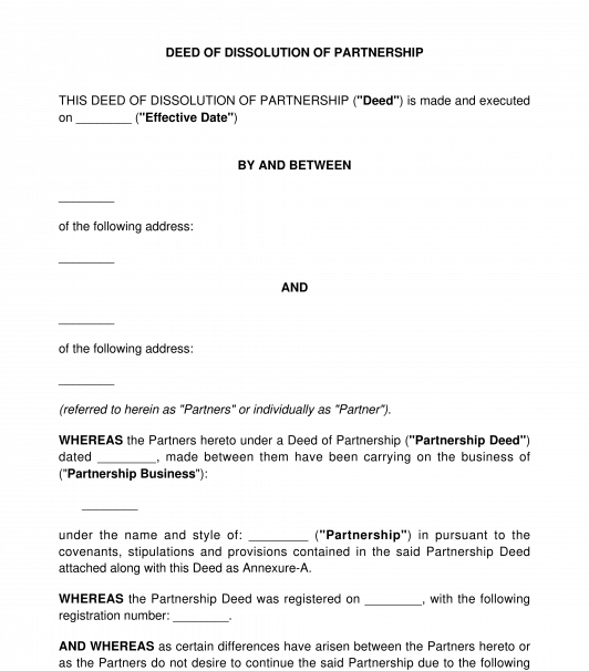 Deed of Dissolution of Partnership Firm - Template