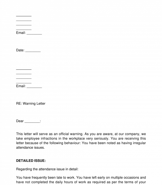 Employee Warning Letter - Template - Word & PDF