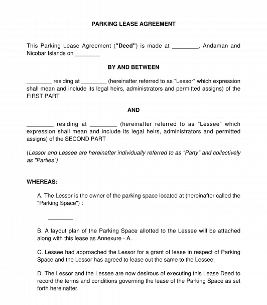 Parking Lease Agreement - Template - Word & PDF