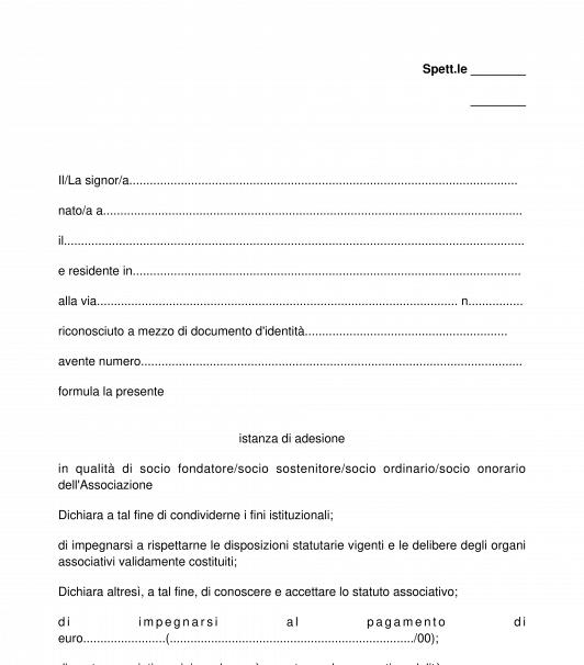 Domanda di Adesione ad Associazione - Modello