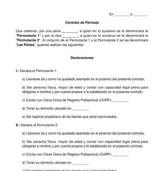 Contrato de Permuta - Modelo en Formatos Word y PDF