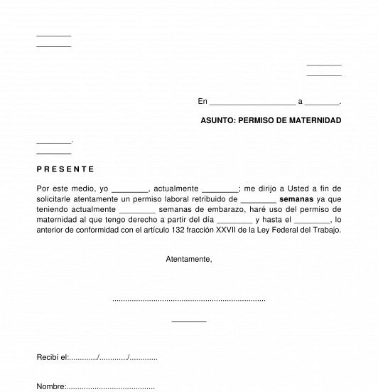 Solicitud de Permiso Laboral de Maternidad - Modelo