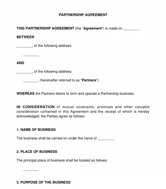 Partnership Agreement - Sample Template - Word and PDF