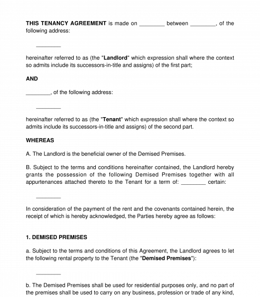 Residential Tenancy Agreement - Sample Template