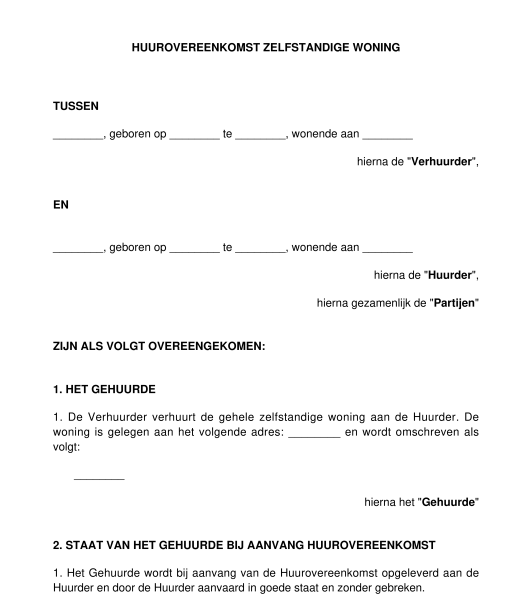 Huurovereenkomst voor woonruimte - model, voorbeeld
