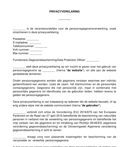 Privacyverklaring website - model, voorbeeld