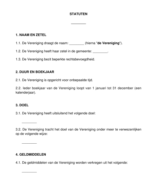 Statuten vereniging - model, voorbeeld - Word en PDF