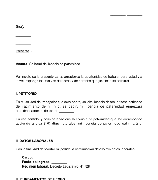 Carta de Solicitud de Licencia de Paternidad - Modelo
